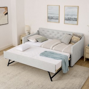 Twin Size Upholstered Daybed with Pop-up Trundle and Built-in USB ...