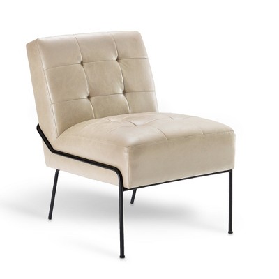 Eluxury Upholstered Tufted Accent Chair, Bone Faux Leather : Target