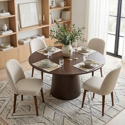 5-Piece Modern Round Dining Table Set, 51.5" Walnut Finish Dining Table ...