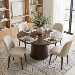 5-Piece Modern Round Dining Table Set, 51.5" Walnut Finish Dining Table ...