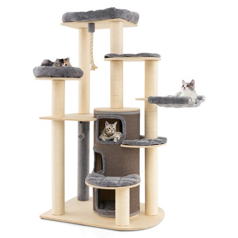 Tangkula Wooden Cat Tree Multi-level Kitten Tower W/ Condo Perches ...