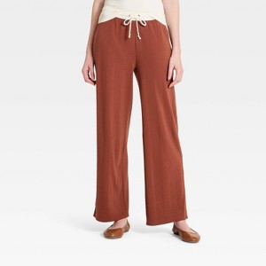 Women's Mid-Rise Rib Knit Full Pull-On Pants - Universal Thread™ Rust L ...
