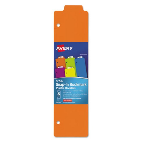 Avery Tabbed Snap-in Bookmark Plastic Dividers, 5-tab, 11.5 X 3, Assorted, 1 Set : Target