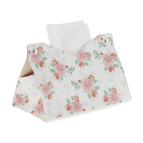 Unique Bargains Flower Pattern Tissue Box Cover White Red 1 Pc : Target