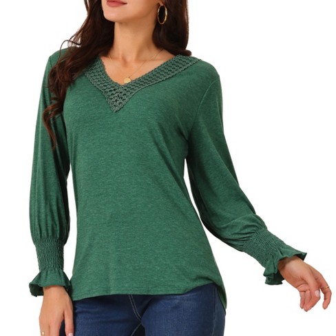 Seta T Women's V Neck Long Sleeve Smocked Cuff Casual Fall Winter ...