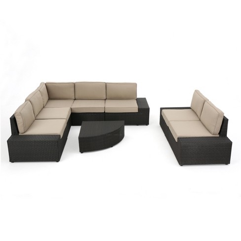Gdfstudio Felicity Outdoor Wicker 7 Seater Sectional Sofa Chat Set With Cushions Target