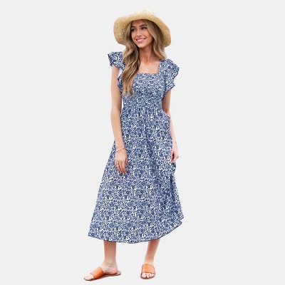 Women's Floral Flutter Sleeve Midi Dress - Cupshe-l-blue : Target