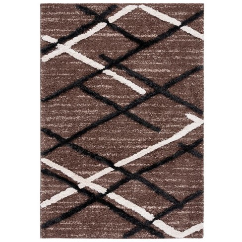 Hi-lo Shag Hls206 Power Loomed Area Rug - Brown/ivory Charcoal - 5'3"x7 ...