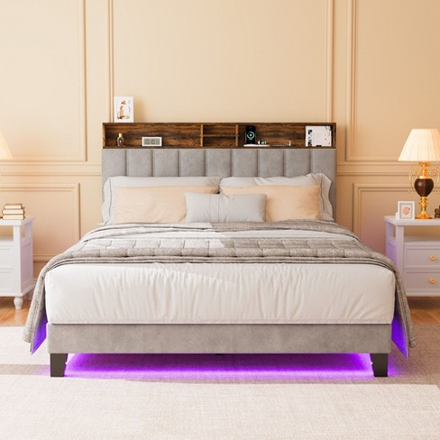 Sersper Multifunctional Led Storage Full Bed Frame With Charging Ports ...