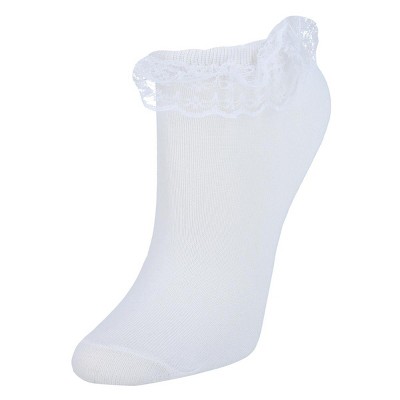 Ctm Women's Solid Color Frilly Low-cut Socks (4 Pack), White : Target