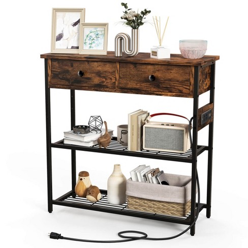 Costway Entryway Table With Charging Station Narrow Console Table With ...