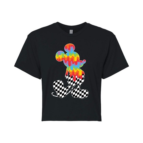 Women's - Disney - Drip Checker Mickey Cropped Graphic T-shirt : Target