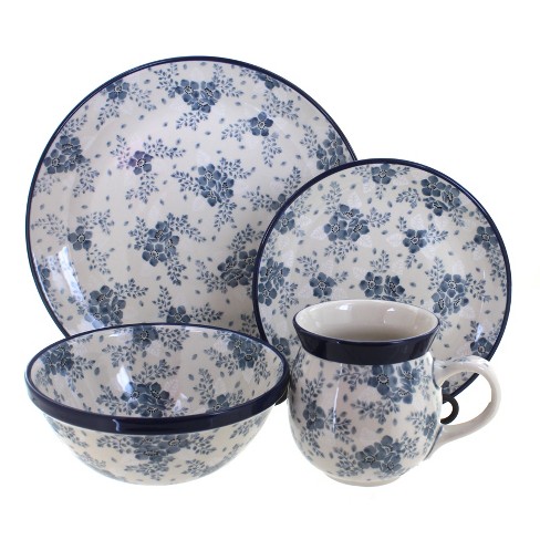 Blue Rose Polish Pottery Blue Fleur 16 Piece Dinnerware Set : Target