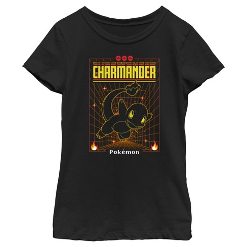 Girl's Pokemon Charmander Retro Grid T-shirt - Black - Large : Target