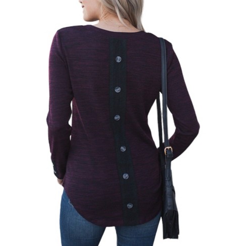 Amaryllis Women's Long-sleeve Button-back Top Elegant Lace Detail ...