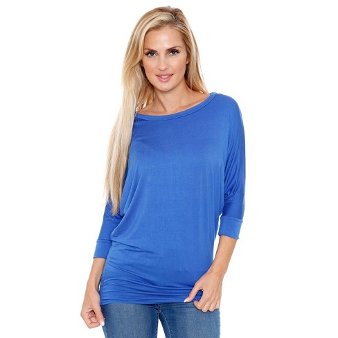 Women's Banded Dolman Top Royal Blue Medium - White Mark : Target