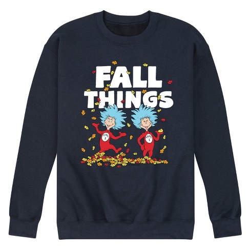 Men's Dr. Seuss Thing 1 Thing 2 Fall Leaves Graphic Fleece Sweatshirt ...