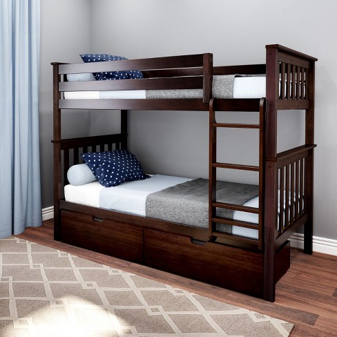 Max Lily Twin Over Twin Bunk Bed With Under Bed Storage Drawers Espresso Target