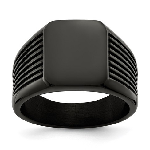 Black Bow Jewelry Men's 13mm Black Plated Stainless Steel Grooved ...