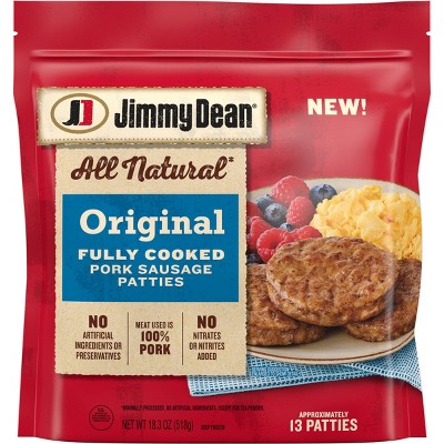 Jimmy Dean Frozen Fully Cooked All-natural Pork Patties - 18.3oz : Target