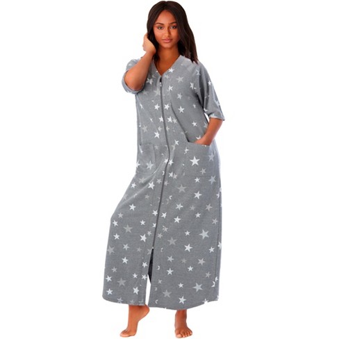 Dreams & Co. Women's Plus Size Petite Long French Terry Zip-front Robe ...