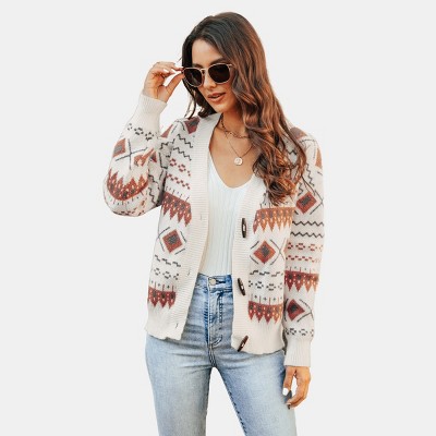 Women's Ethnic Pattern Button Front Cardigan - Cupshe -Apricot : Target