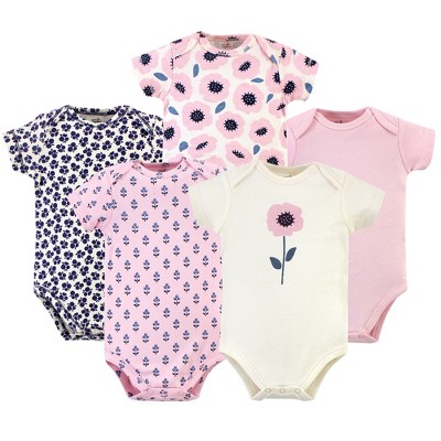 Touched By Nature Baby Girl Organic Cotton Bodysuits 5pk, Blossoms, 12 ...