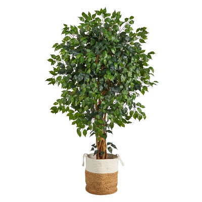 HomeStock 66 in. H Green Artificial Ficus Plant in Planter for Indoor ...