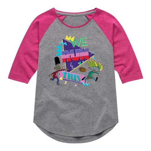 Girls' Hey Arnold! Retro Arnold And Gerald - Athletic Heather/fuchsia ...