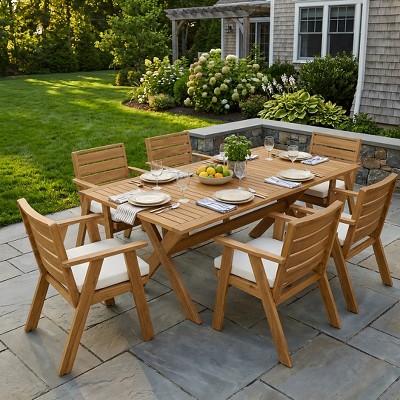 Christopher Knight Home Apate 7 Piece Rustic Outdoor Acacia Wood Dining ...