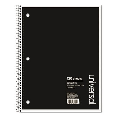Universal Wirebound Notebook, 3-subject, Medium/college Rule, Black ...
