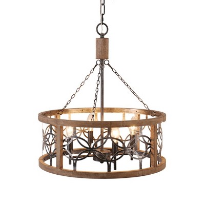 Bella Dept 4-light Retro Wood Drum Chandelier Adjustable Pendant ...