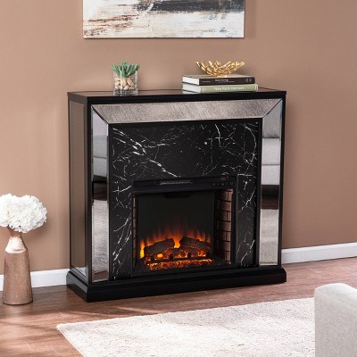 Tynchel Mirrored Faux Marble Color Changing Fireplace Silver/black ...