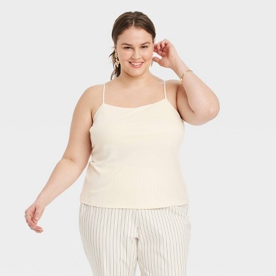 Women's Slim Fit Sandwash Tank Top - A New Day™ Off-white 2x : Target