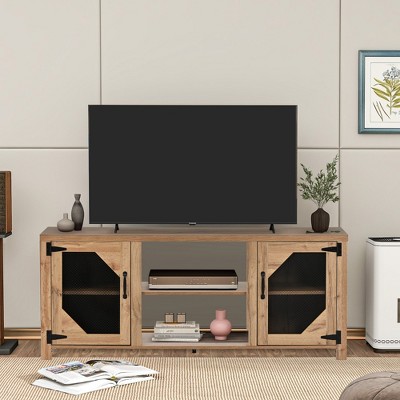 Rattan Tv Stand, Entertainment Center With Sliding Doors, Tv Console ...