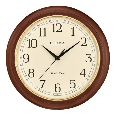 Bulova Clocks Wooden Atomic Analog Wall Quartz Clock, Brown Cherry : Target