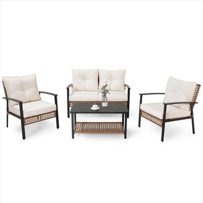 LAUSAINT HOME 4-piece Rattan Conversation Set Comfortable Oversized ...