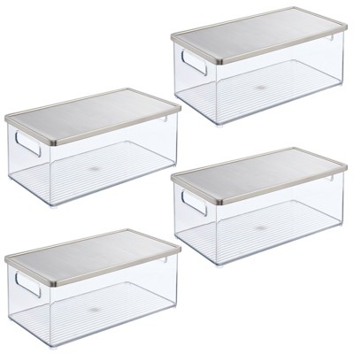 Mdesign Plastic Kitchen Food Storage Bin With Handles, Lid - 4 Pack ...