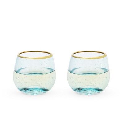 Twine Starlight Stemless Wine Glasses, Set Of 2 18 Oz Festive Gold Rim ...
