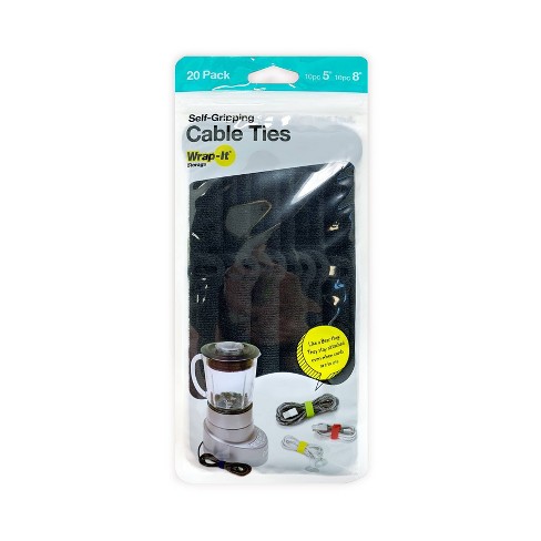 Wrap-it 20pk 5" And 8" Storage Self-gripping Cable Ties Black : Target