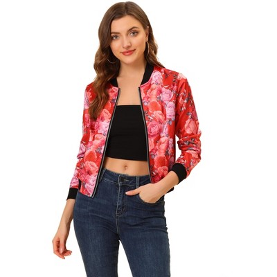 Inspire Chic Women's Stand Collar Floral Prints Zip Up Lightweight ...