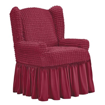 Collections Etc Textured Squares Ruffled Slipcover Wing Chair Burgundy ...