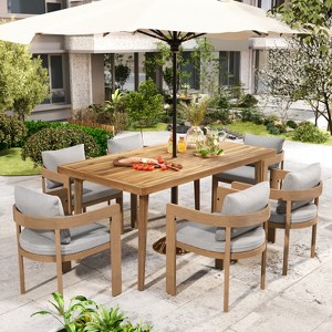 7PCS Outdoor Patio Dining Set, 6 Aluminum Dining Chairs & 1 Acacia Wood ...