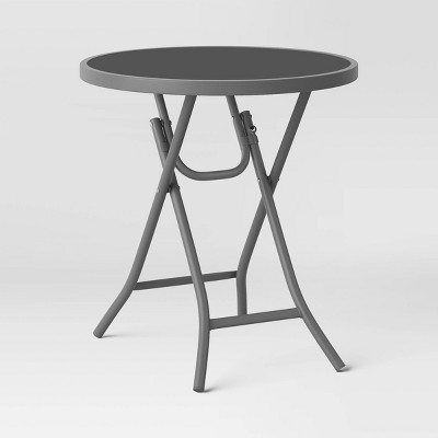 Folding Round Patio Accent Table Black Room Essentials