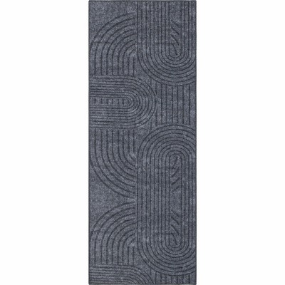 World Rug Gallery Contemporary Lines Machine Washable 2'6"x7' Dark Gray ...