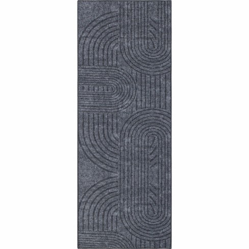 World Rug Gallery Contemporary Lines Machine Washable 2'6"x7' Dark Gray ...