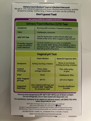 Azo At Home Uti And Vaginal Ph Test Kit : Target