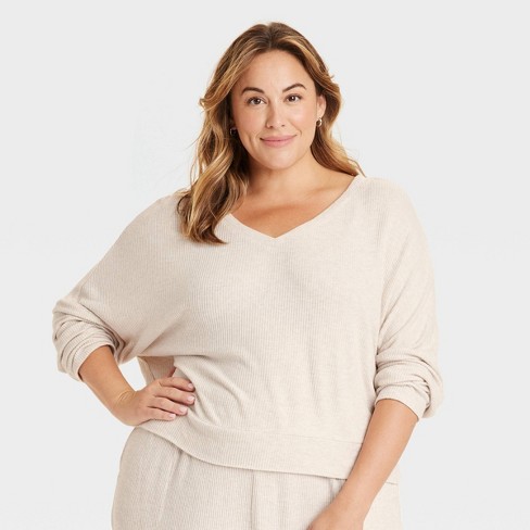 Women's Cozy Ribbed Pullover - Auden™ Oatmeal 2x : Target