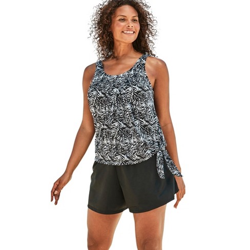 Swim 365 Women's Plus Size 2-piece Blouson Swim Set - 34, Black Palm ...