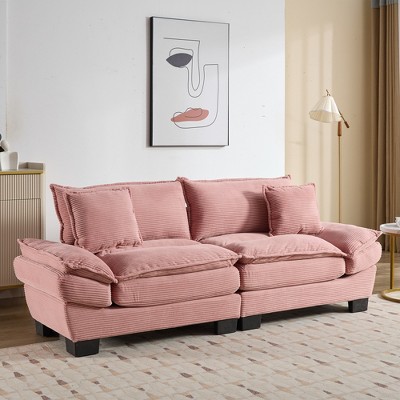 Xiyuyeu 84 Inch Sofas,modern Corduroy Loveseat Sofa With 2 Back Pillows ...